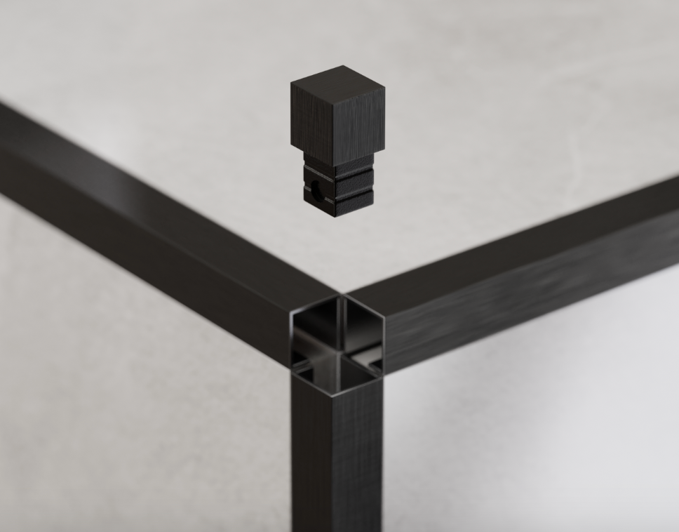 Black satin-finished corner trim for ground stainless steel profiles ...